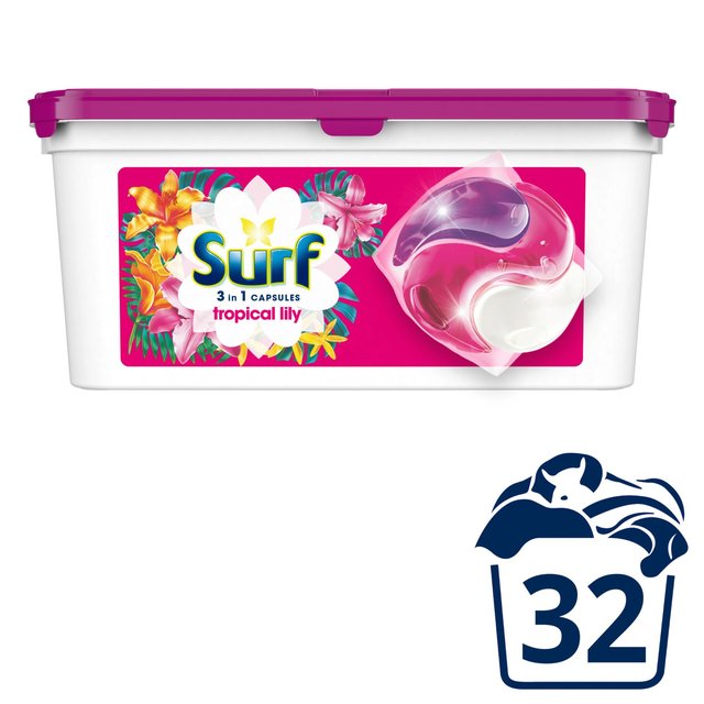 Surf 3-in-1 Pods Tropical Lily Washing Capsules 32 Washes 32 per pack ...
